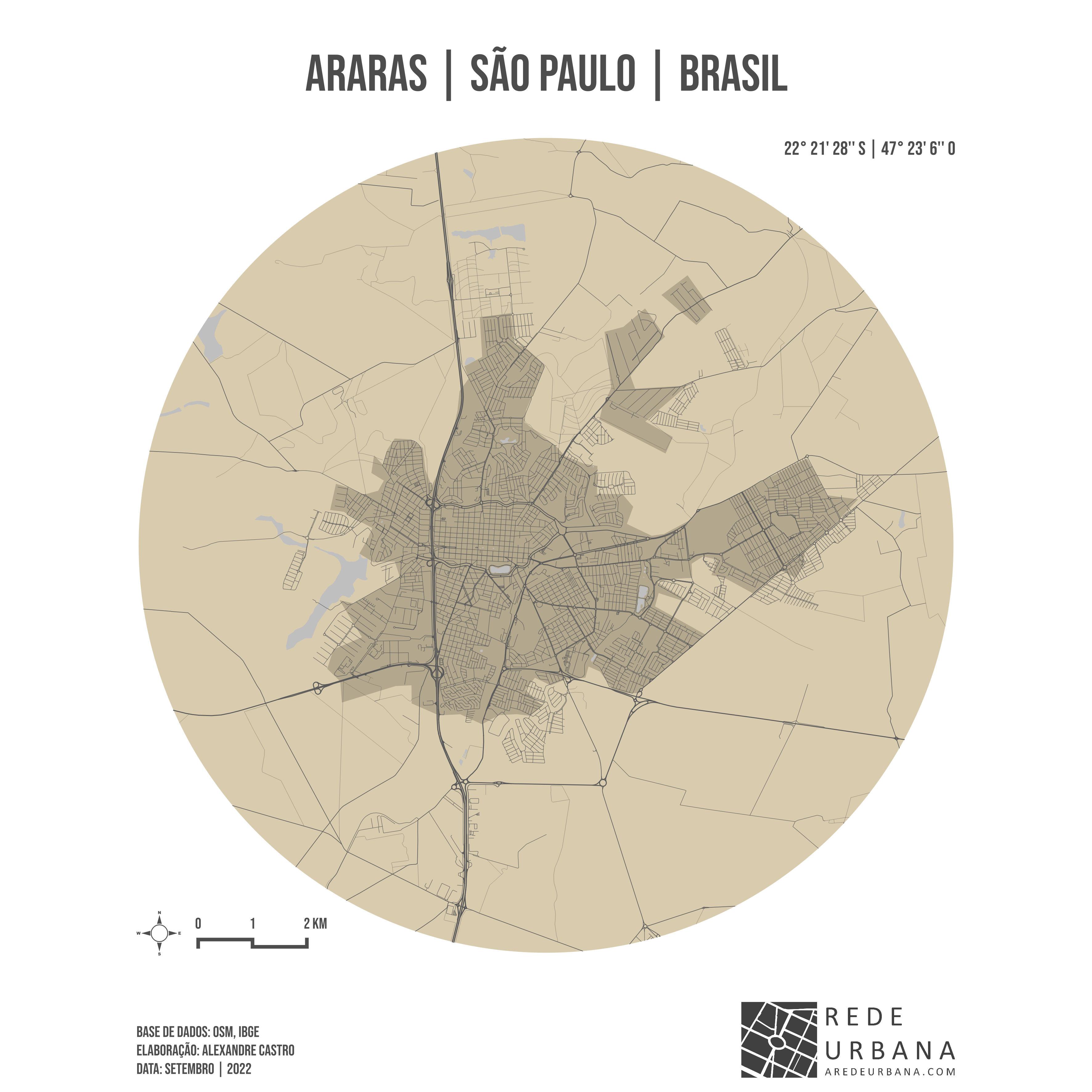 Mapa da Cidade de Araras, São Paulo, Brasil – Rede Urbana