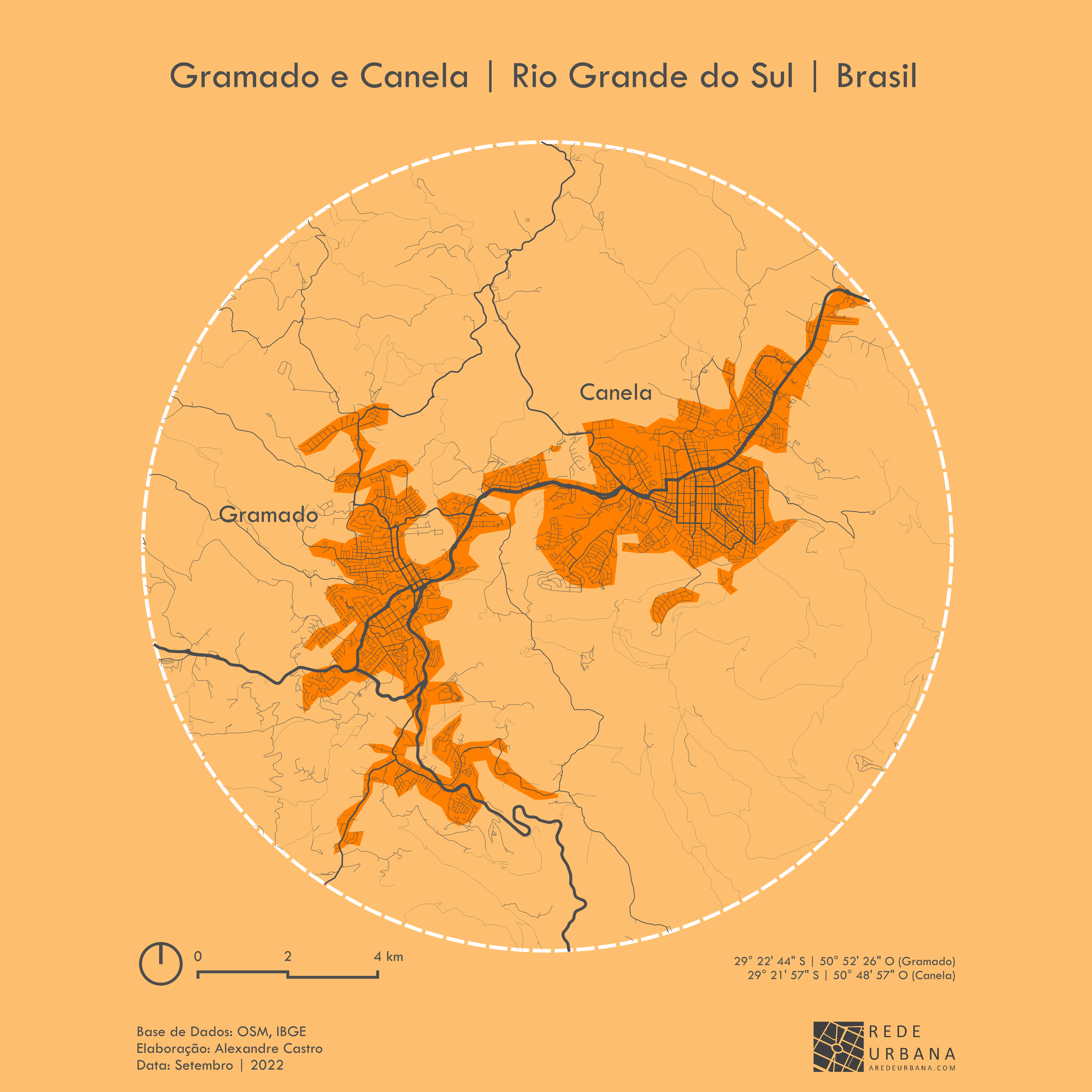 Mapa das Cidades de Gramado e Canela, Rio Grande do Sul, Brasil