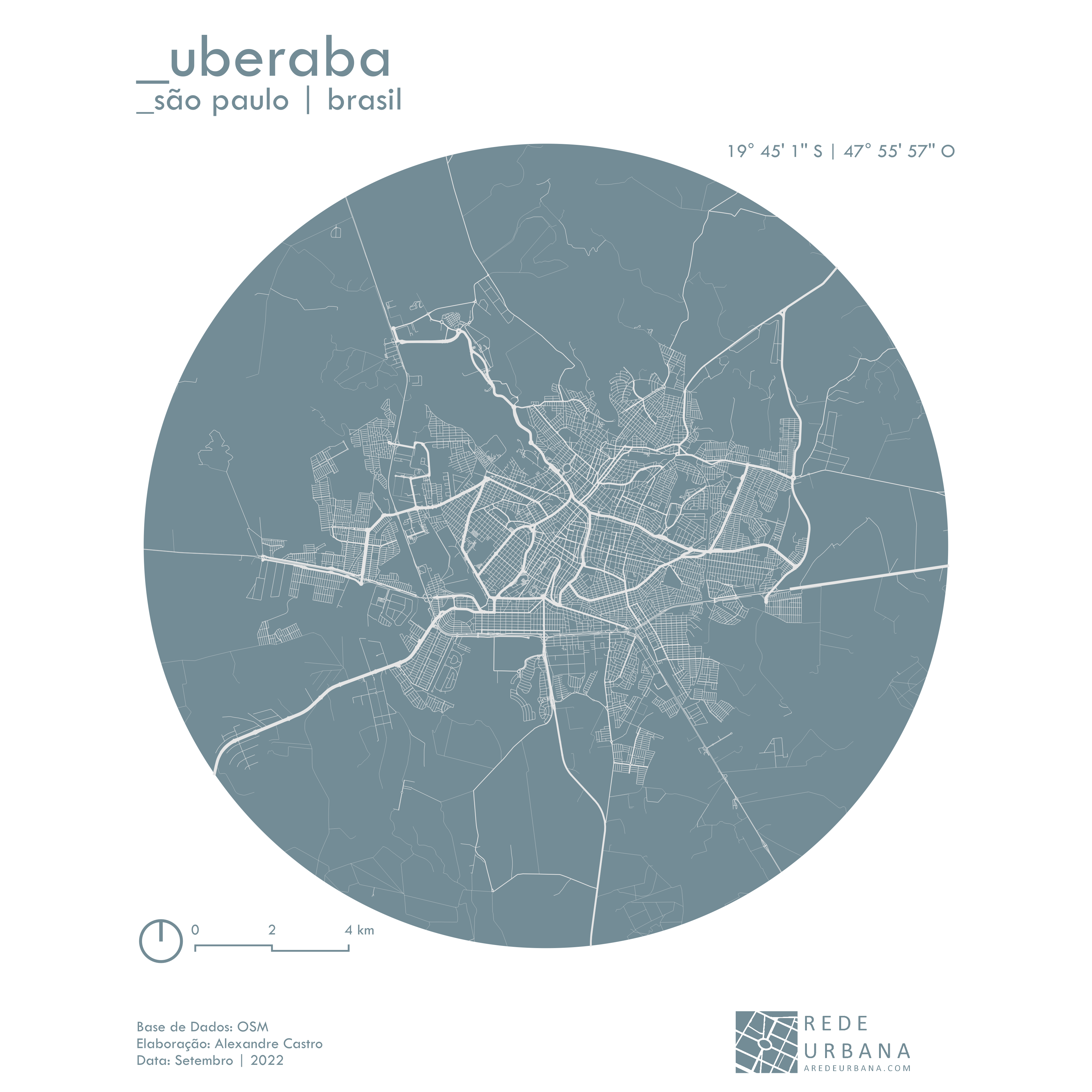 Mapa da Cidade de Uberaba, São Paulo, Brasil